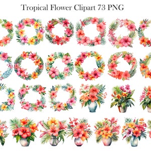 Tropical Flower Clipart, Summer Watercolor Floral PNG, Hibiscus Bouquet ...
