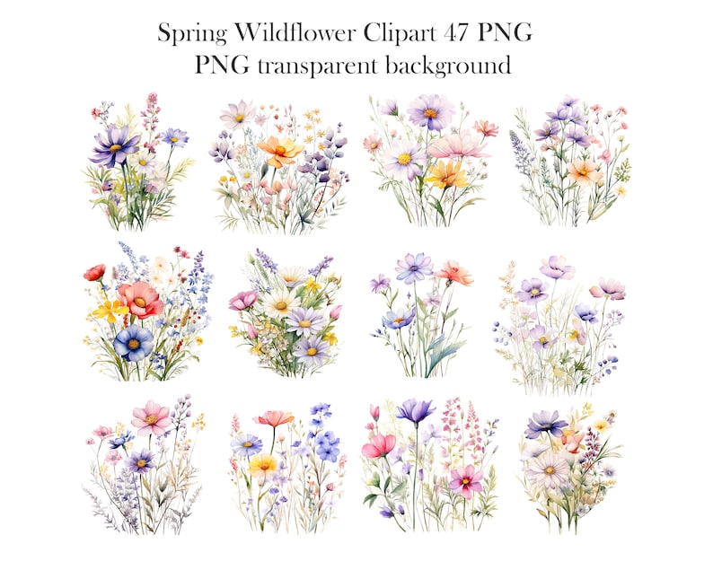 Spring Wildflower Clipart, Watercolor Floral Clipart Bundle, Flower ...