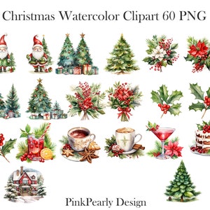 Christmas Clipart Bundle, Watercolor Christmas PNG, Christmas Ornaments ...