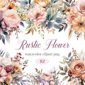 Rustic Flower Clipart, Spring Flower PNG, Watercolor Floral Clipart ...