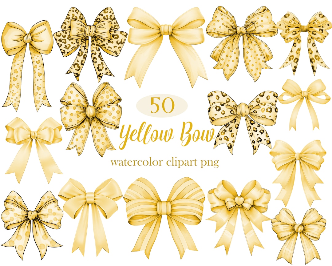Yellow Bow PNG, Watercolor Yellow Ribbon Clipart, Yellow Bow Clipart ...