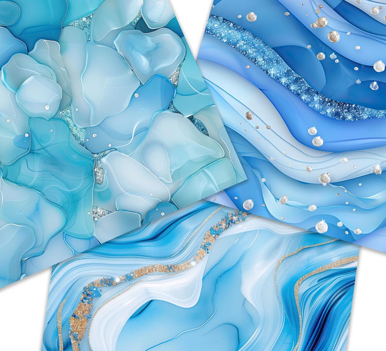 Blue Alcohol Ink Digital Paper, Blue Background Bundle, Scrapbook ...