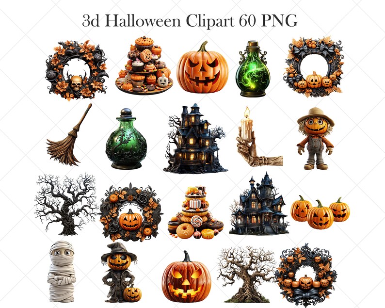 Halloween PNG, 3D Halloween Clipart Bundle, Halloween Sublimation ...