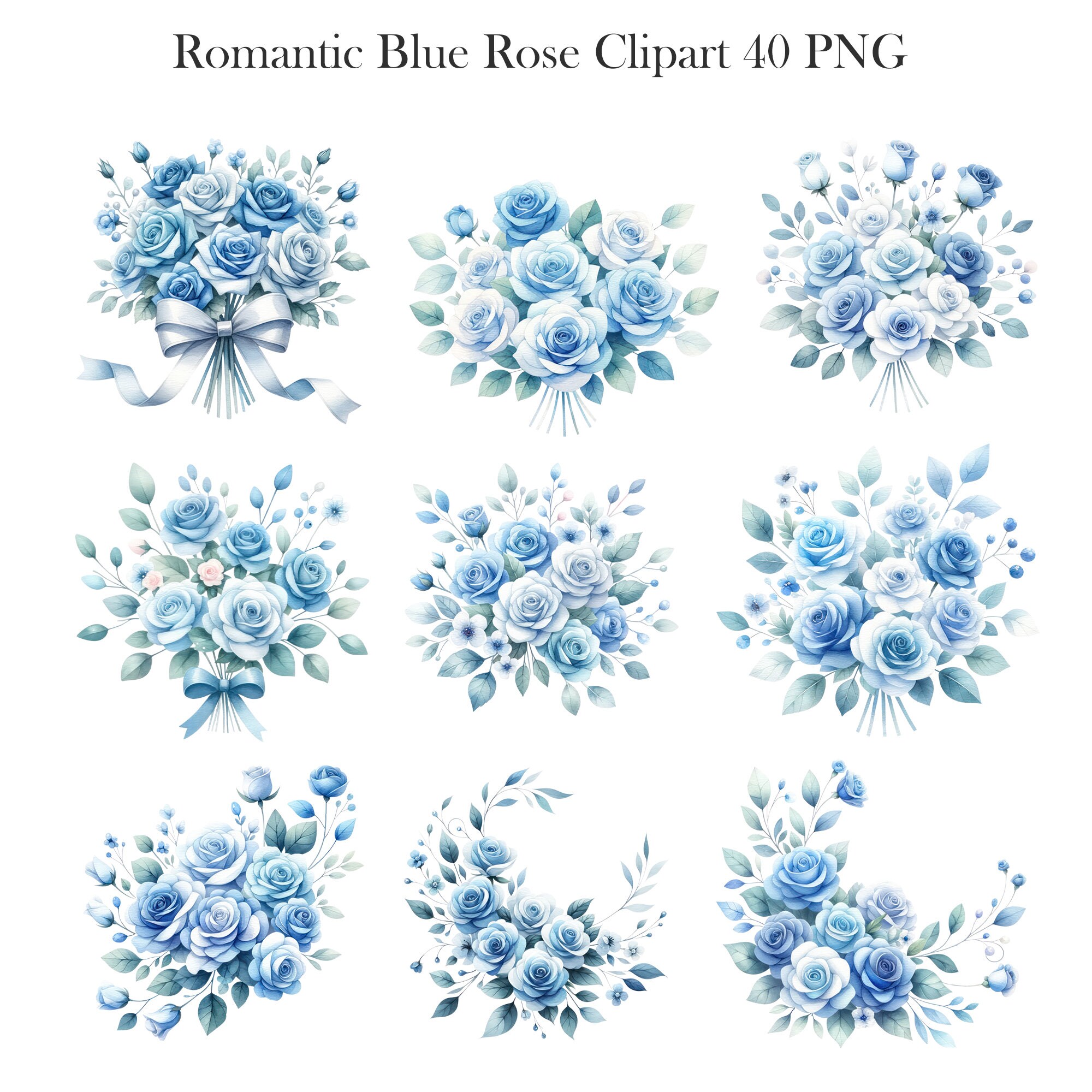 Blue Rose PNG, Romantic Blue Rose Clipart, Wedding Bouquet, Watercolor ...
