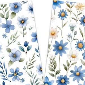 Blue Flower Digital Paper, Watercolor Blue Floral Background, Spring ...