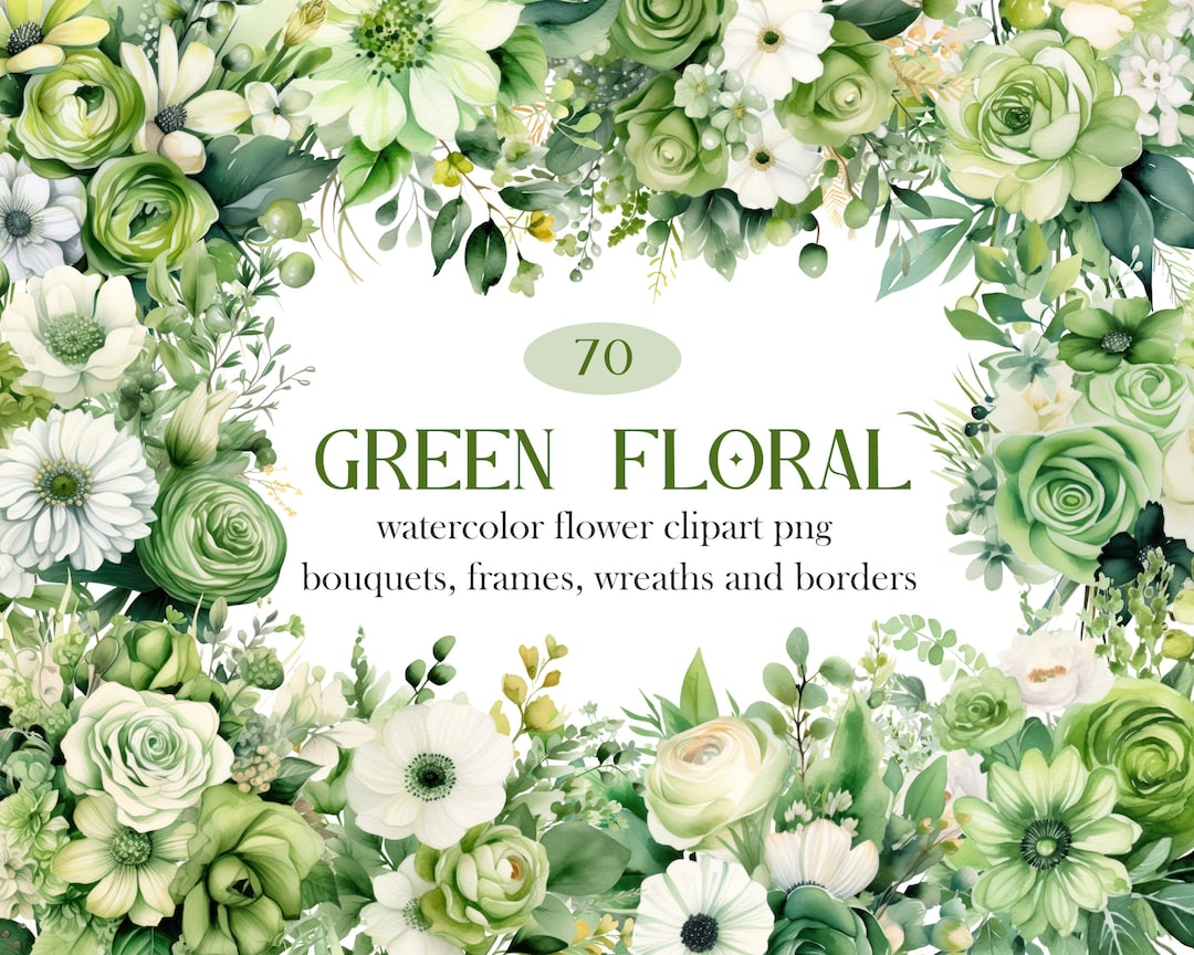 Green Floral PNG Clipart, Watercolor Flower PNG, Floral Bouquet Wreath ...