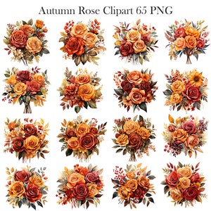 Autumn Rose PNG, Fall Flower Clipart Bundle, Watercolor Fall Rose ...