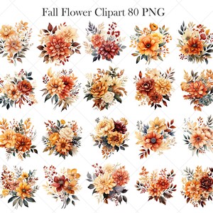 Fall Flower PNG, Watercolor Autumn Flower Clipart Bundle, Floral ...