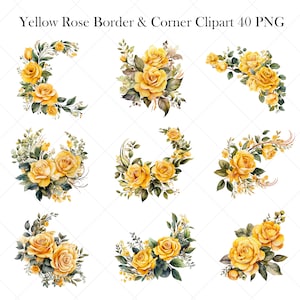 Yellow Rose PNG, Watercolor Yellow Rose Border Clipart, Rose Corner ...