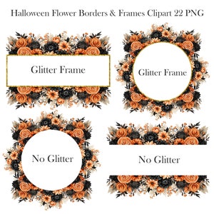 Halloween Flower Border Clipart, Halloween Floral PNG, Orange Flower ...