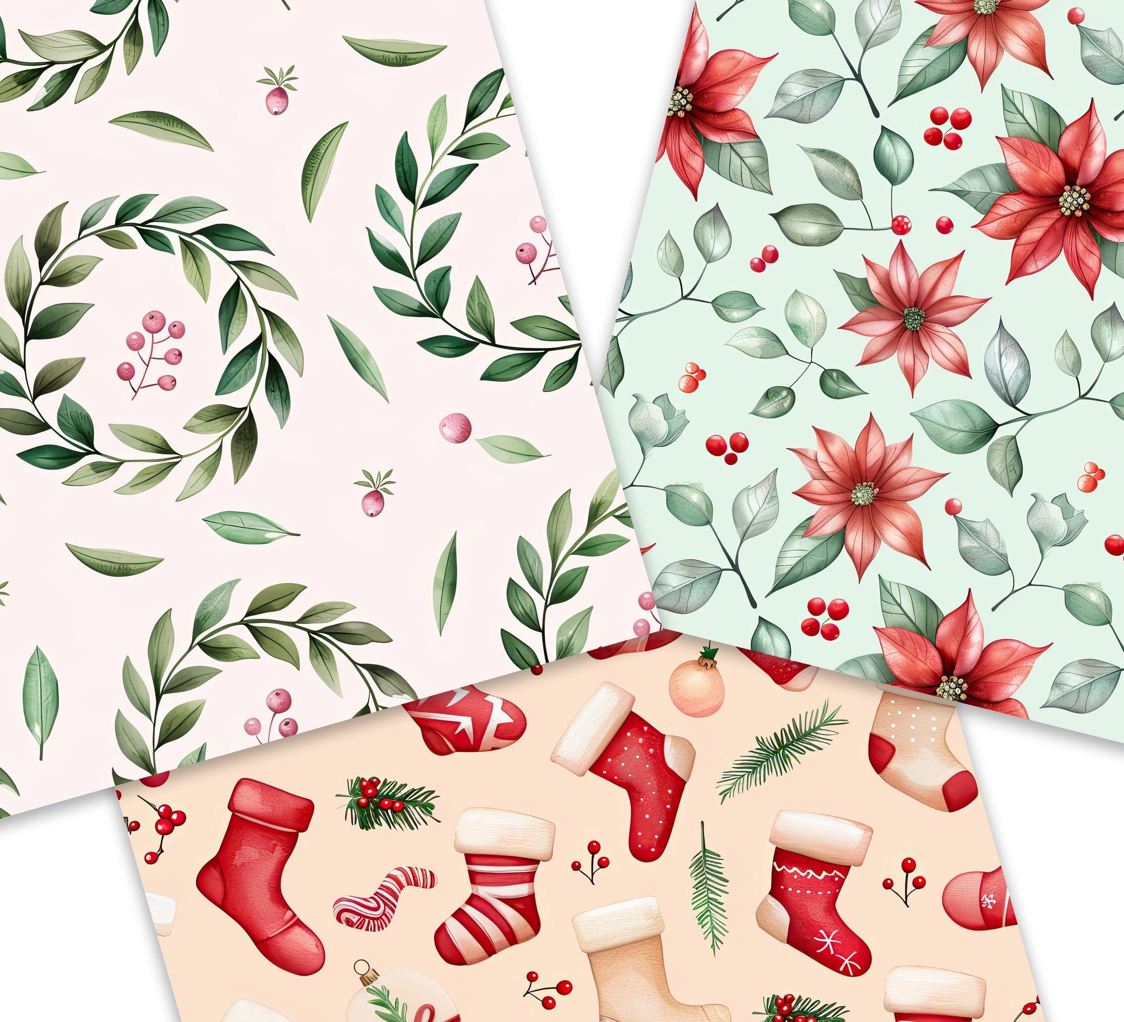 Christmas Digital Paper, Christmas Background Bundle, Scrapbook Paper ...
