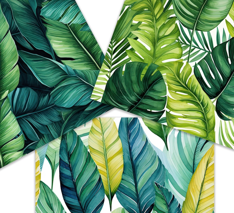 Tropical Leaves Digital Paper, Green Leaf Background, Scrapbook Papers ...
