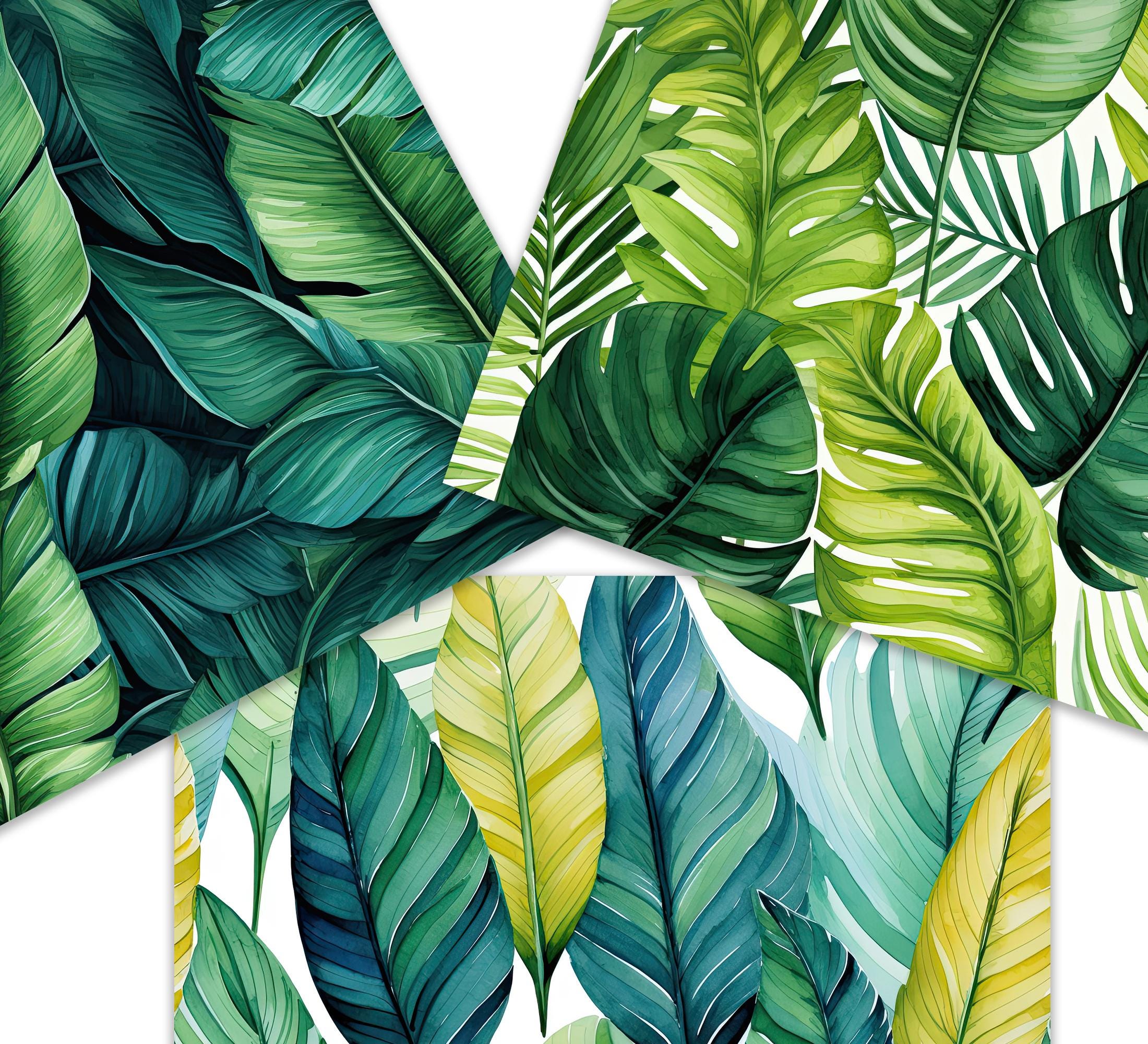 Tropical Leaves Digital Paper, Green Leaf Background, Scrapbook Papers ...