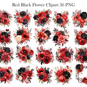 Red Black Flower PNG, Watercolor Red Floral Clipart, Flower Bouquet ...