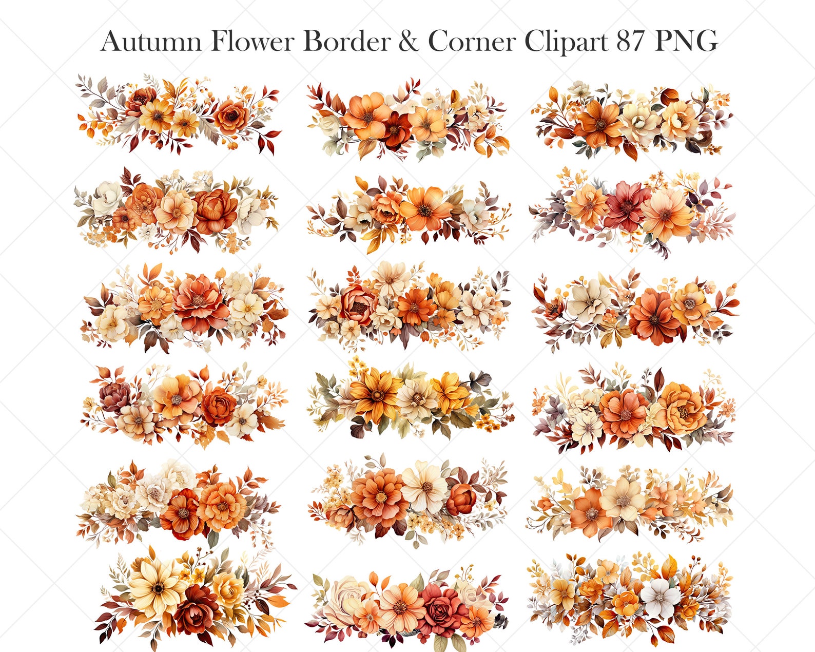 Autumn Flower PNG, Watercolor Fall Flower Border Clipart, Flower Corner ...