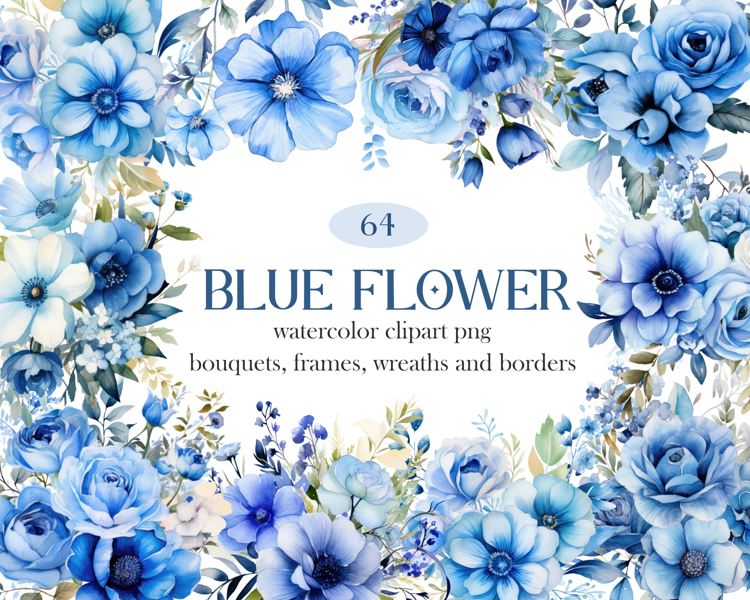 Blue Flower PNG Watercolor Clipart, Wedding Flowers Bouquet, Watercolor ...