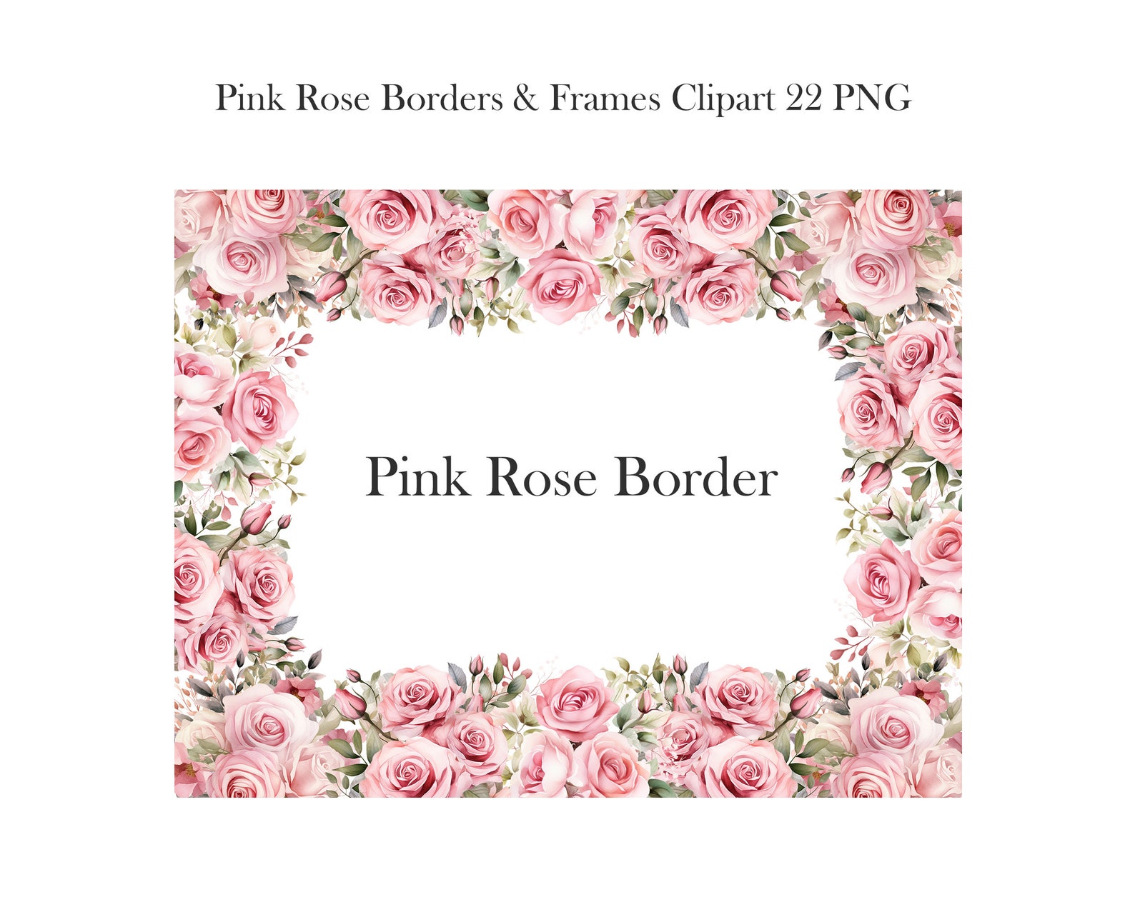 Pink Rose Border Clipart, Watercolor Rose Clipart Bundle, Pink Rose PNG ...