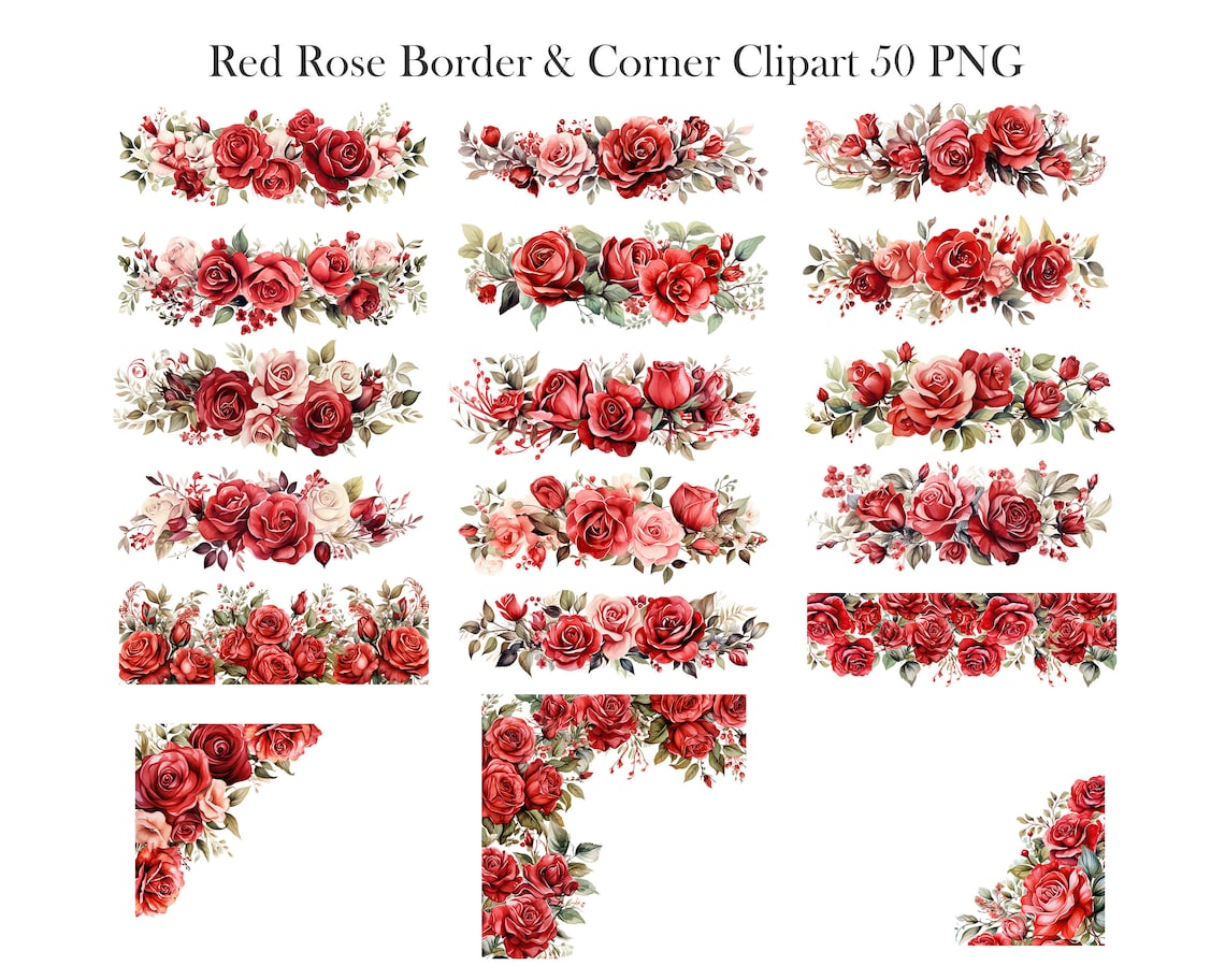 Red Rose PNG, Watercolor Red Rose Border Clipart, Rose Corner ...