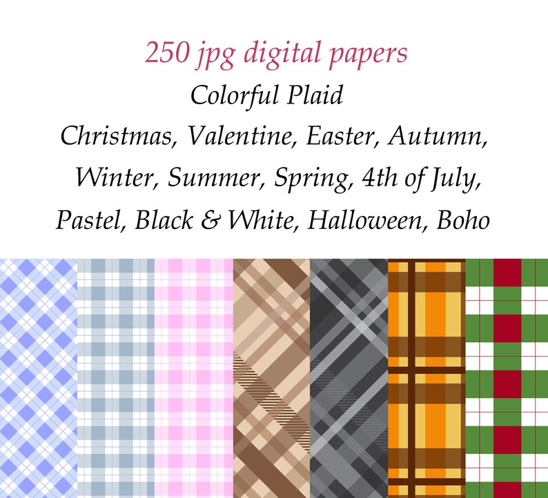 Plaid Digital Paper Pack, Gingham Background Bundle, Scrapbook Papers ...