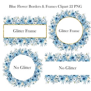 Blue Flower Border Clipart, Watercolor Blue Floral PNG, Flower Frame ...