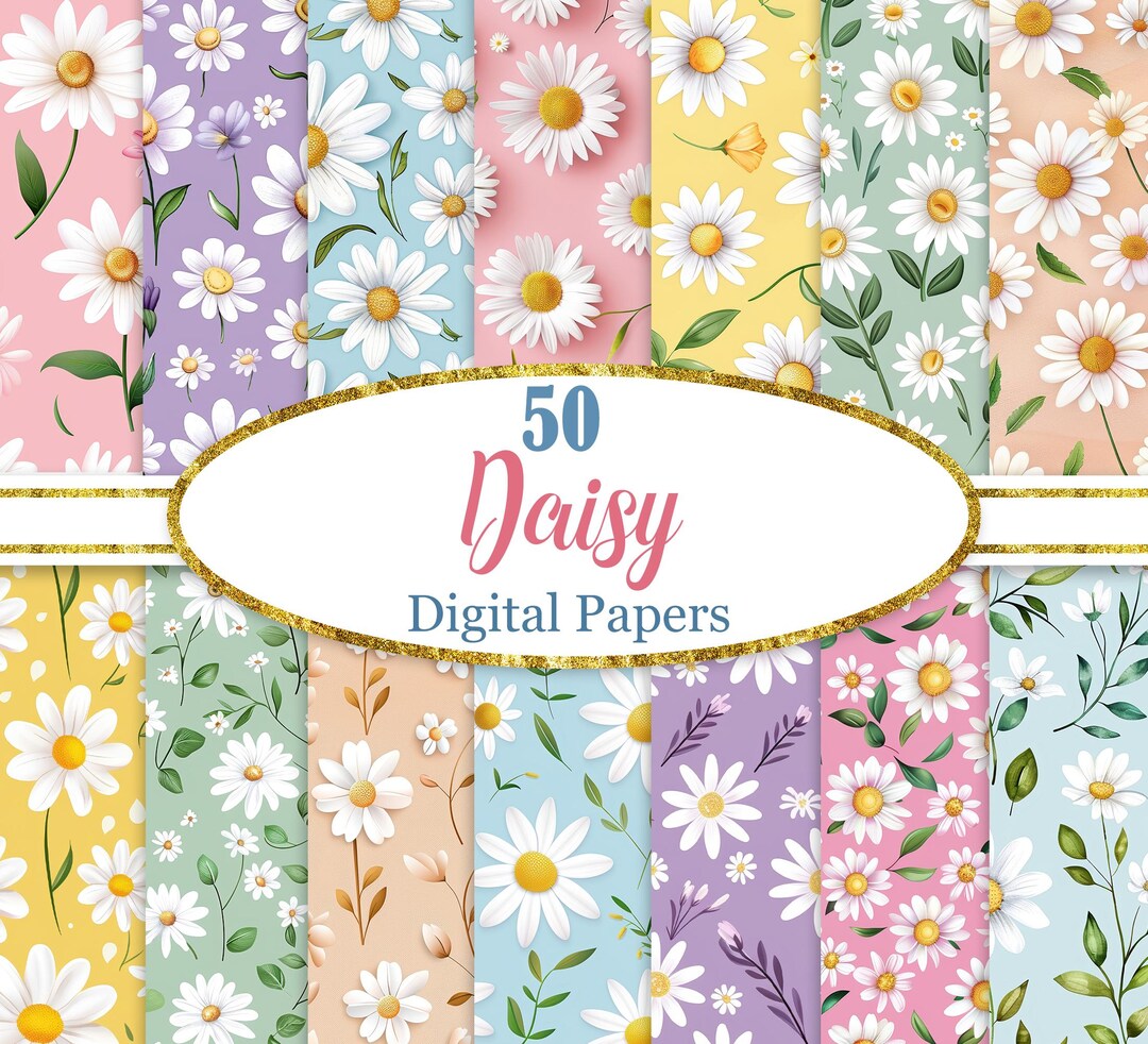 Daisy Digital Paper, Daisy Background Bundle, Spring Flower, Scrapbook ...