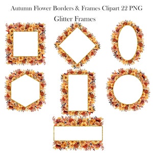 Autumn Flower Border Clipart, Watercolor Fall Flower Border PNG, Flower ...