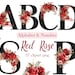 Floral Alphabet Clipart, Red Rose Alphabet PNG, Watercolor Flower ...