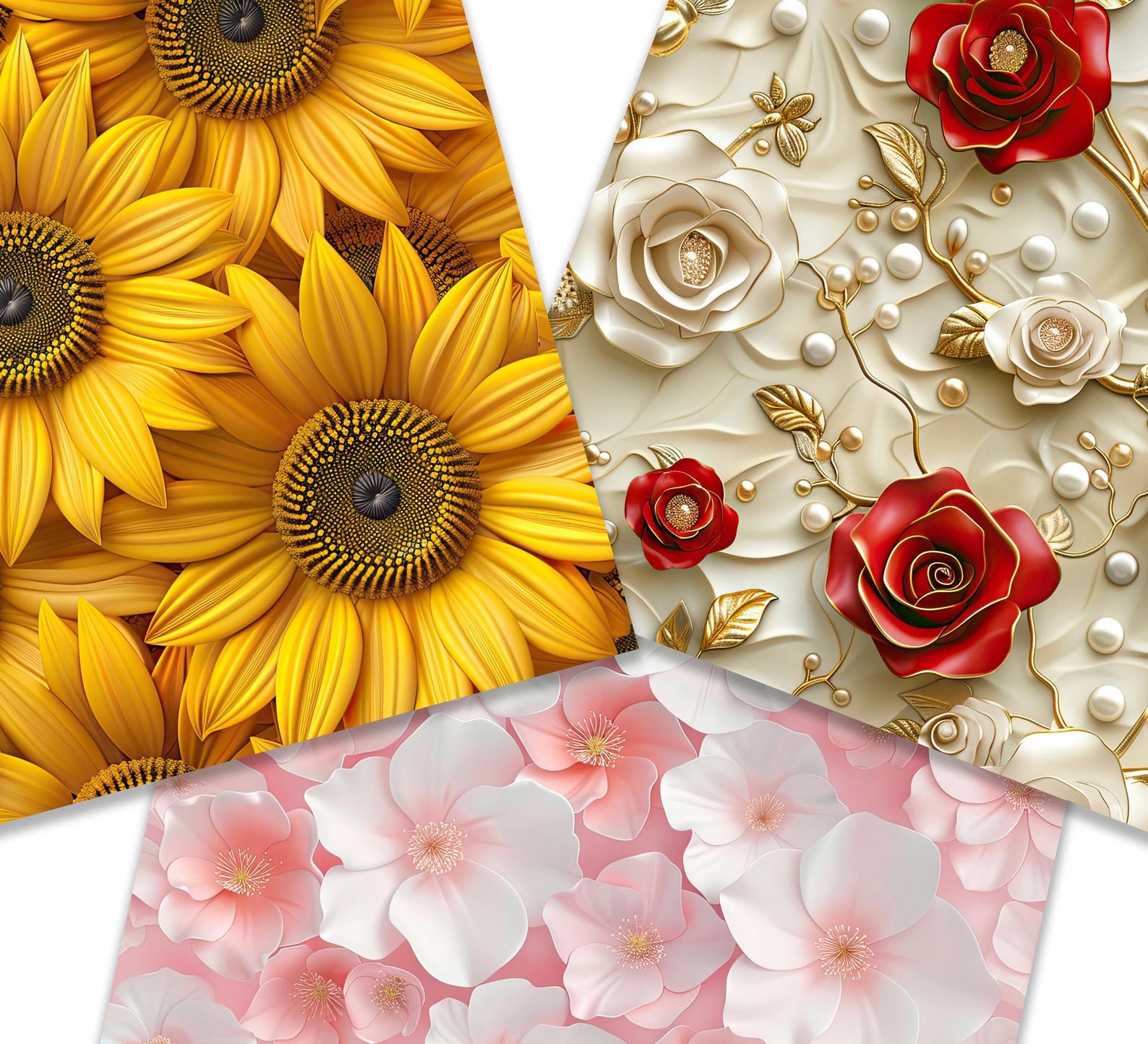 3D Flower Digital Paper, Flower Background, Scrapbook Papers, Spring ...