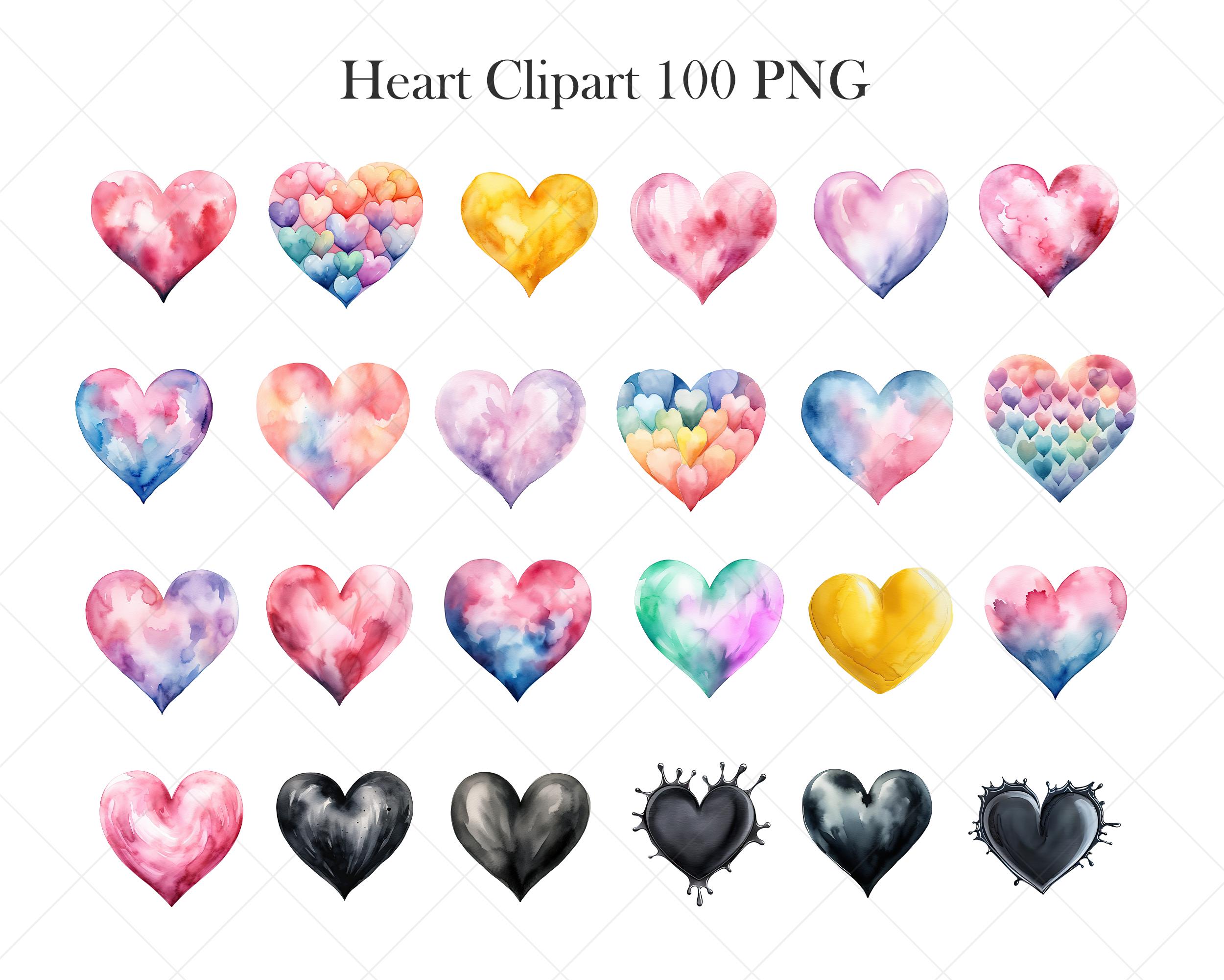 Heart PNG, Watercolor Heart Clipart Bundle, Valentine, Digital Download ...