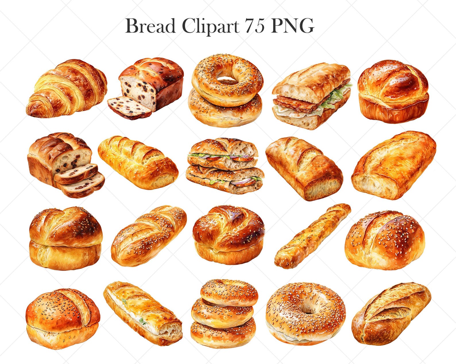 Bread Clipart Bundle, Watercolor Bread PNG, Bakery, Food Clipart ...