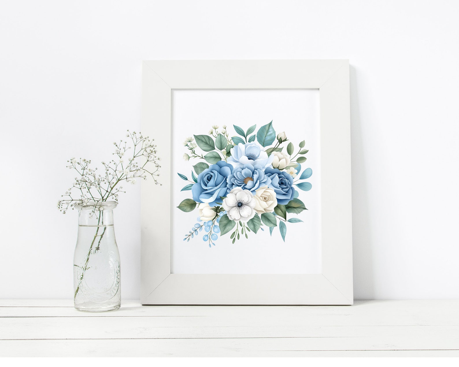 Winter Flower PNG, Watercolor Blue Floral Clipart Bundle, Wedding ...