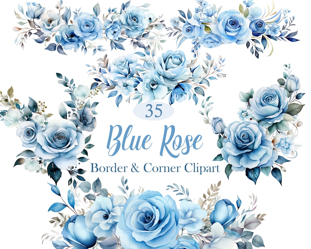 Blue Rose PNG, Watercolor Blue Rose Border Clipart, Rose Corner, Blue ...