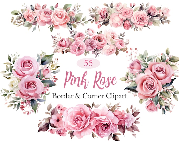 Green Flower Border Clipart, Watercolor Floral Border PNG Bundle ...