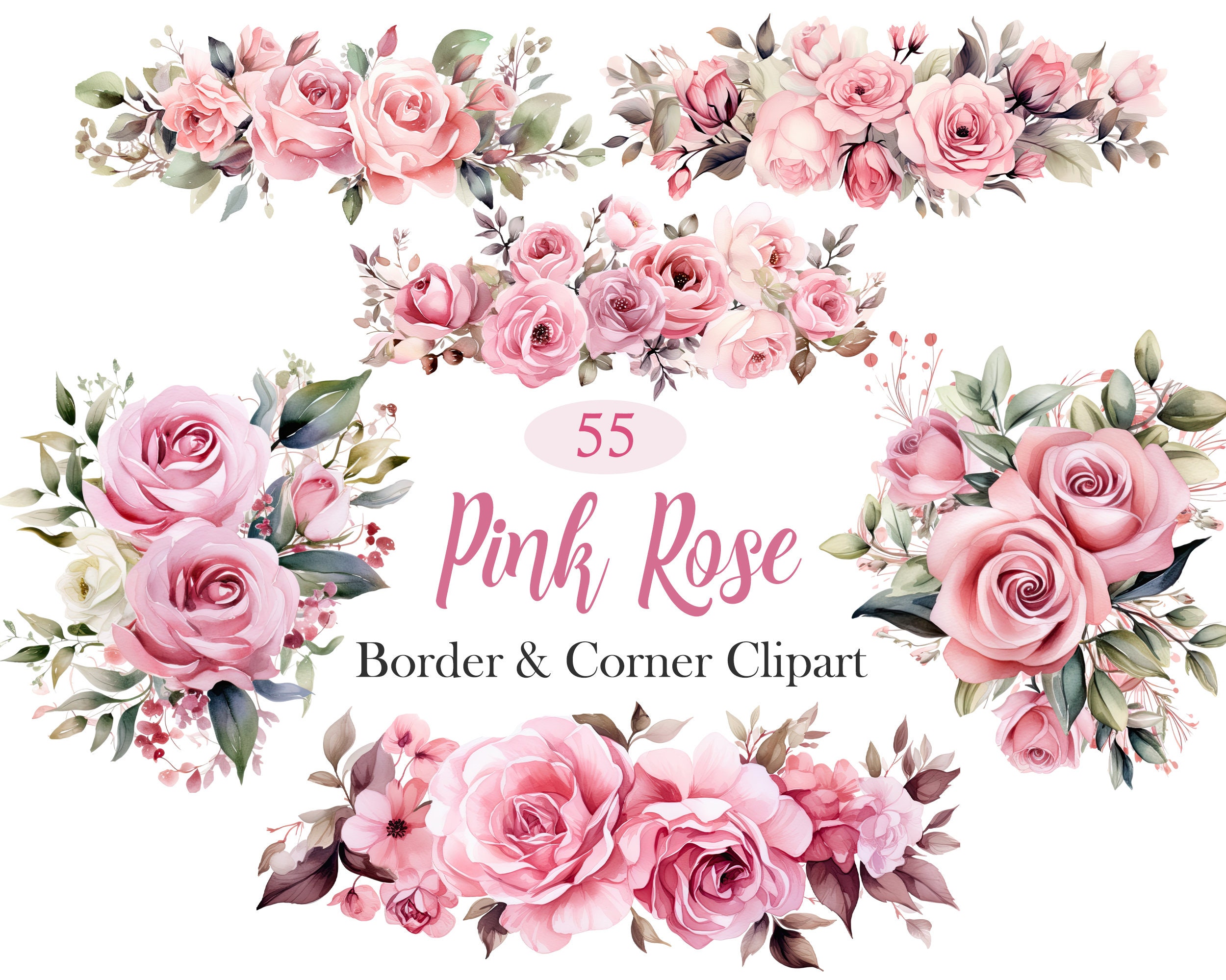 Pink Flower Corner Clip Art Watercolor Floral Background With Rose