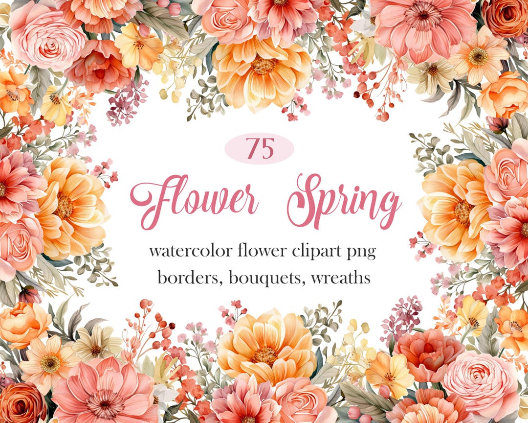 Flower Spring PNG, Watercolor Floral Clipart, Flower Border, Bouquet ...