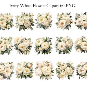 Ivory White Flower PNG, Watercolor Cream White Floral Clipart, Wedding ...