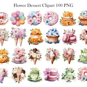 Flower Dessert Clipart, Watercolor Dessert PNG Bundle, Sweet Treats ...