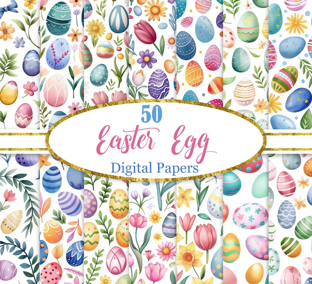 Easter Digital Paper, Easter Background Bundle, Watercolor Egg ...