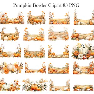 Pumpkin Border Clipart, Watercolor Pumpkin PNG Bundle, Pumpkin Frame ...