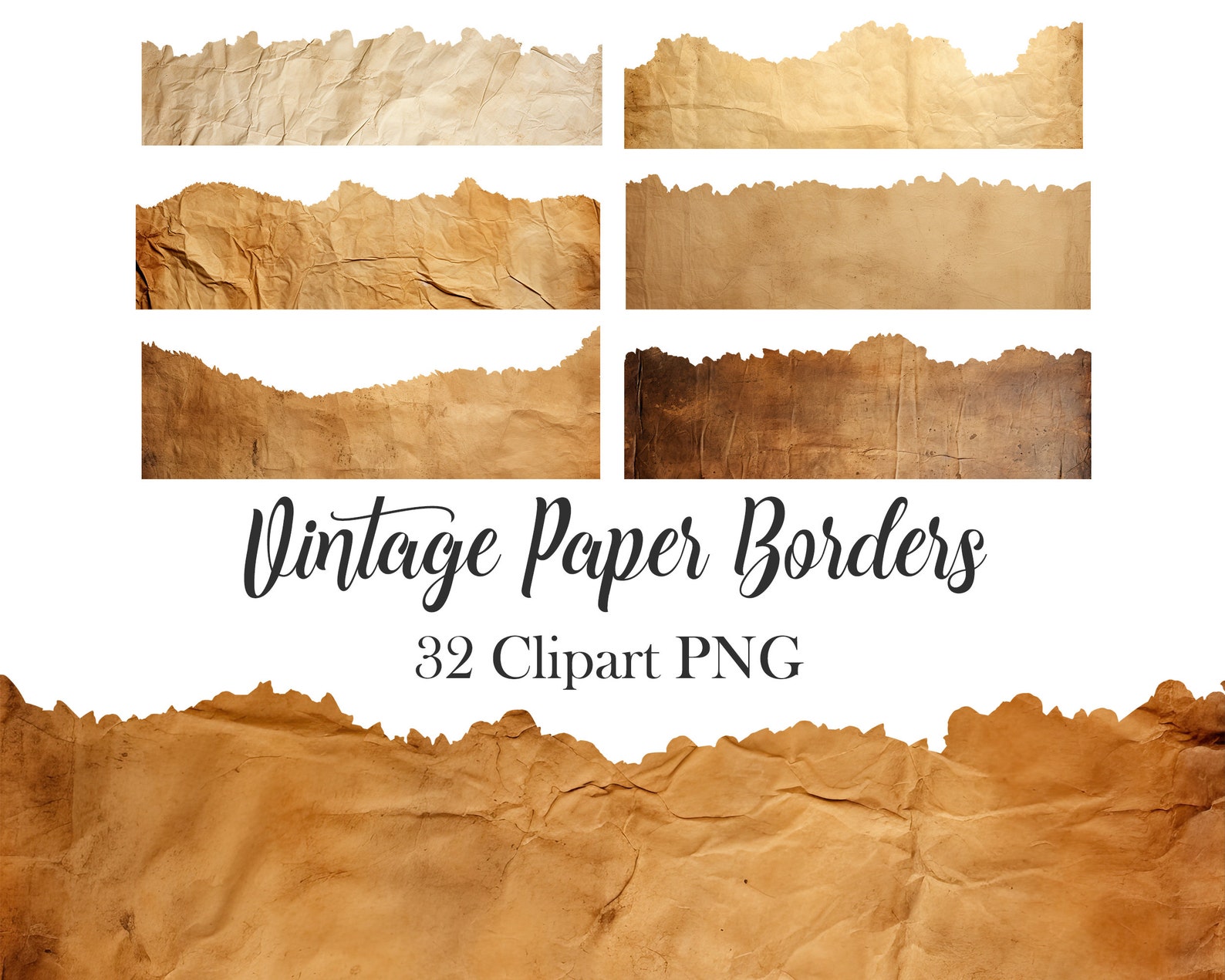 Vintage Paper Border Clipart, Torn Paper, Scrapbooks, Digital Download ...