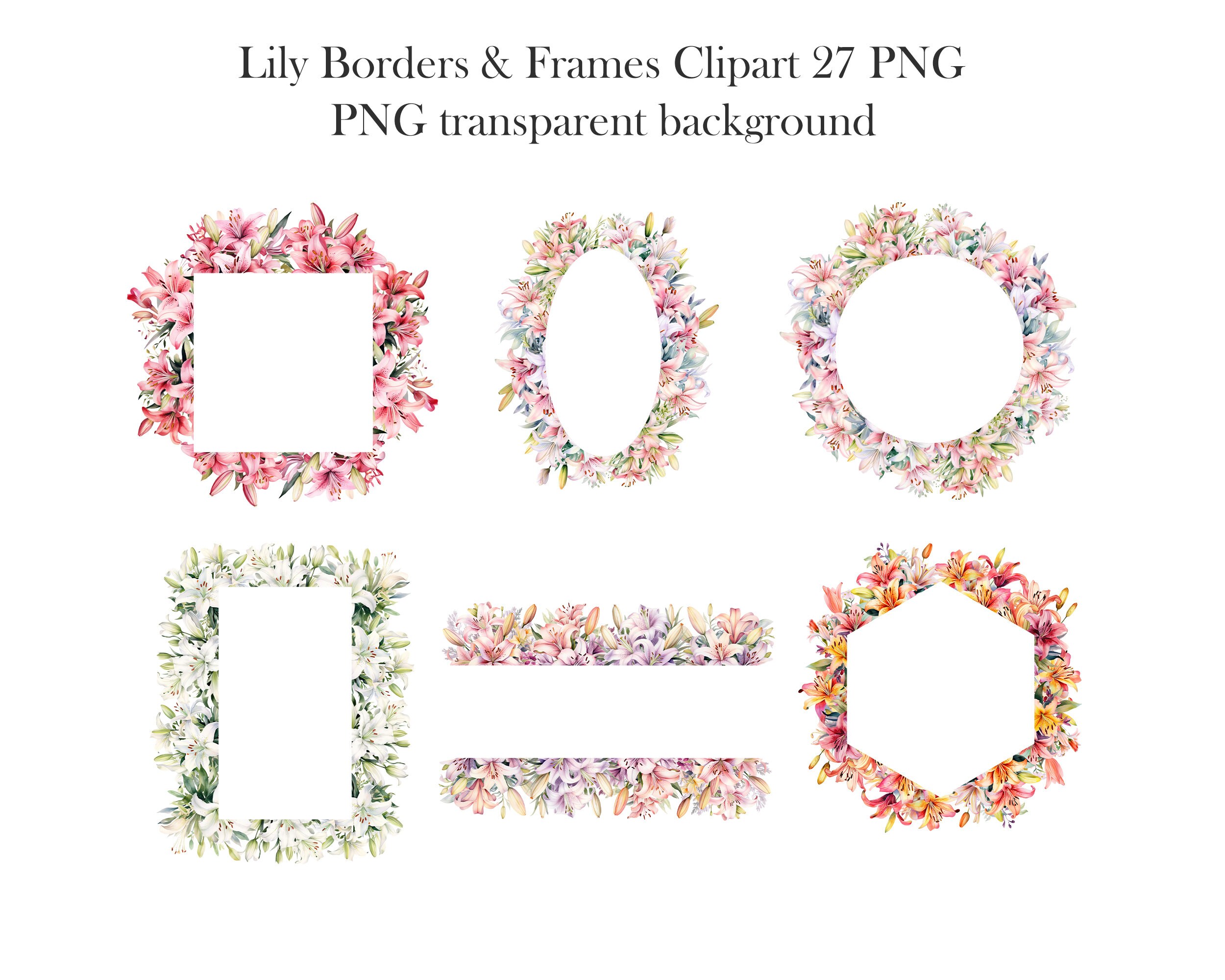 Lily Border Clipart, Watercolor Lily Frame Clipart, Flower Borders ...