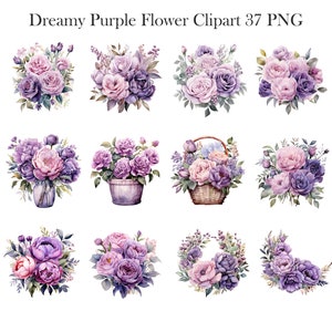 Purple Flower PNG, Watercolor Purple Floral Clipart, Wedding Bouquet ...