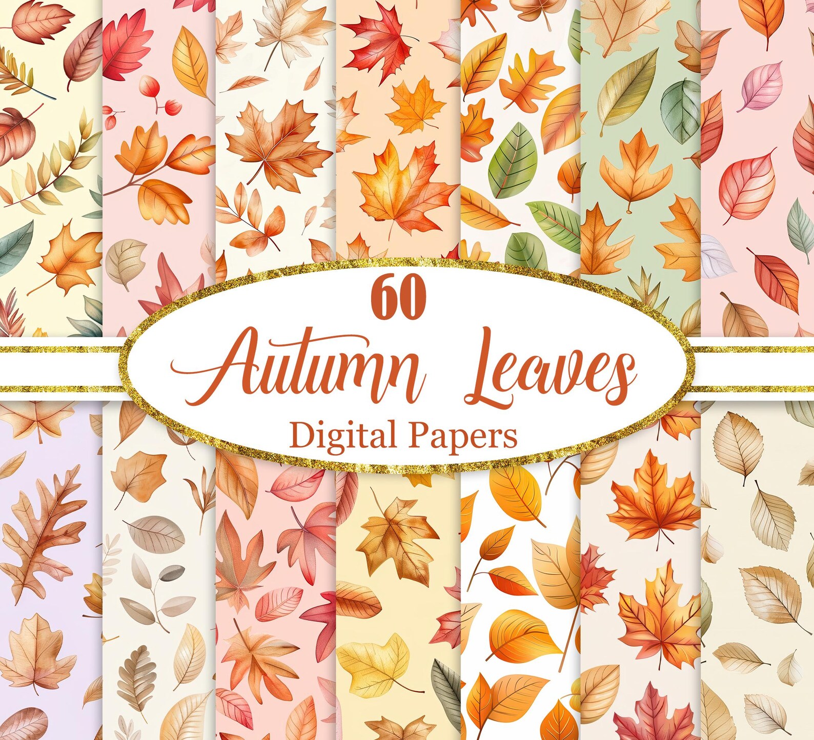 Autumn Leaves Digital Paper, Autumn Background Bundle, Scrapbook Paper ...