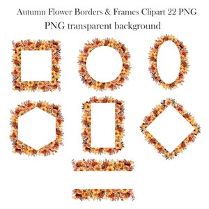 Autumn Flower Border Clipart, Watercolor Fall Flower Border PNG, Flower ...