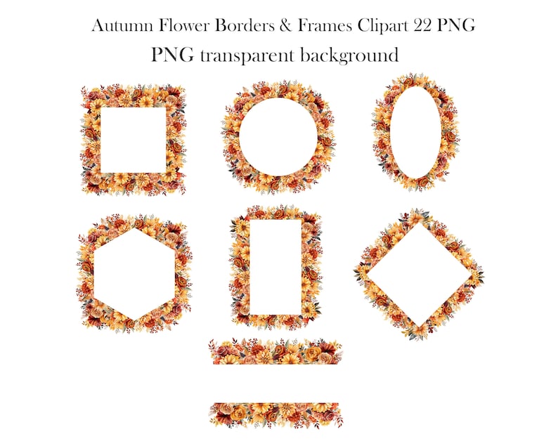Autumn Flower Border Clipart, Watercolor Fall Flower Border PNG, Flower ...