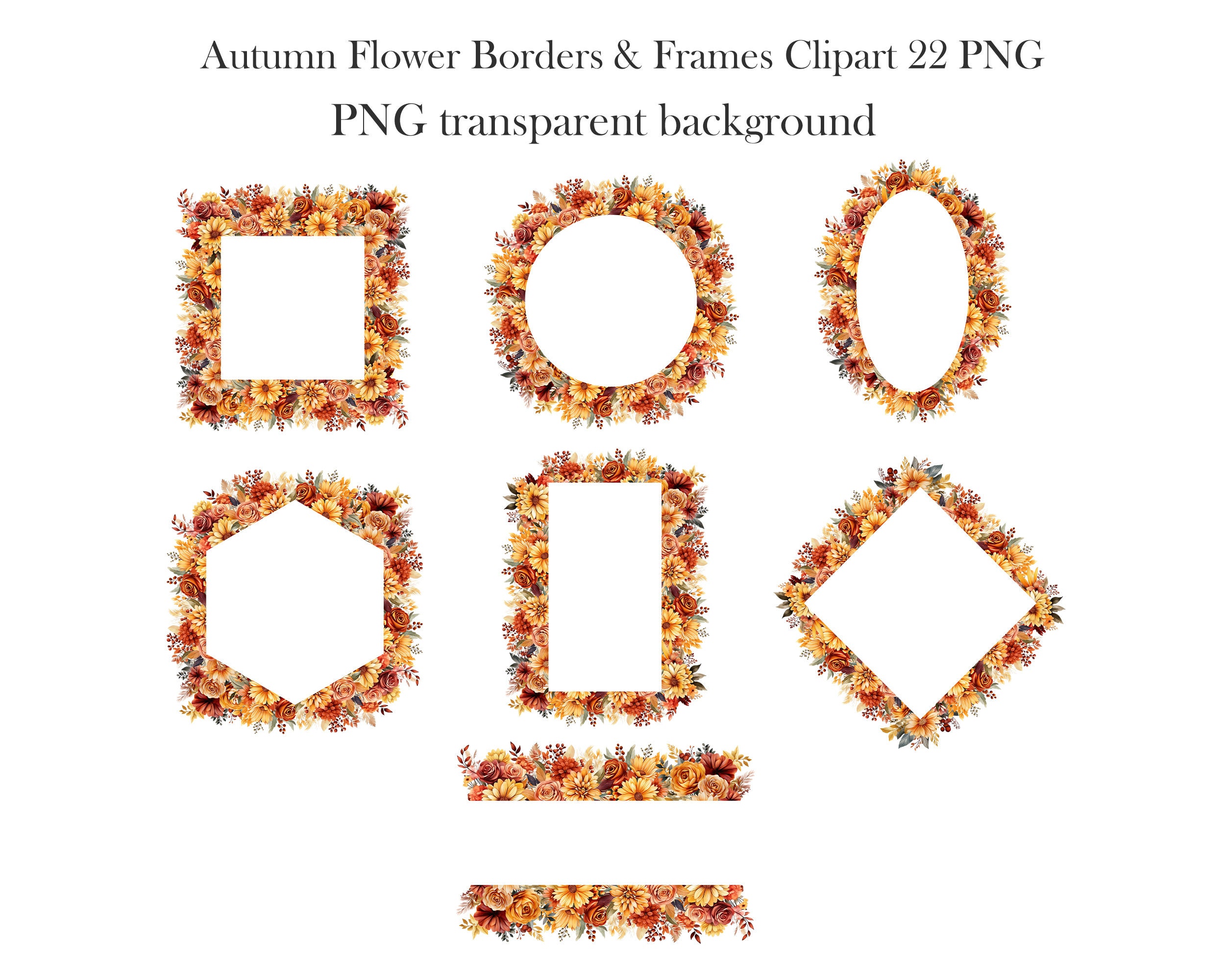 Autumn Flower Border Clipart, Watercolor Fall Flower Border PNG, Flower ...