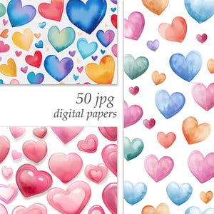 Heart Digital Paper, Valentine Background, Watercolor Heart, Scrapbook ...