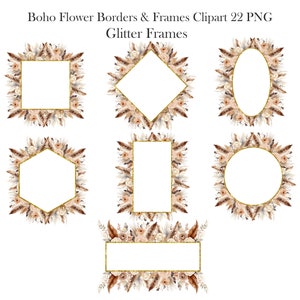 Boho Flower Border Clipart, Watercolor Boho Floral PNG, Flower Frame ...