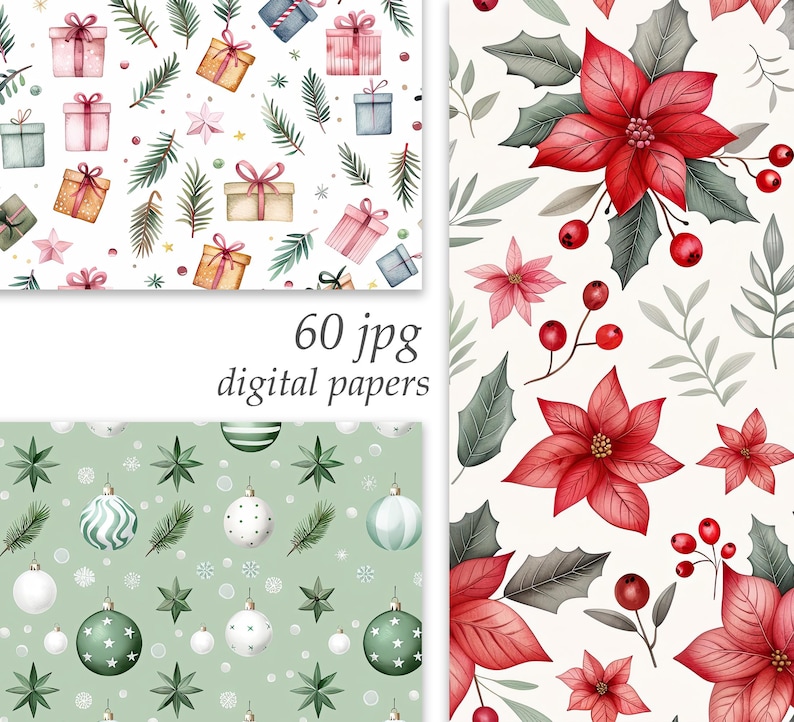 Christmas Digital Paper, Christmas Background Bundle, Scrapbook Paper ...
