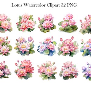 Lotus Clipart, Watercolor Lotus Flower Clipart Bundle, Lotus PNG, Water ...